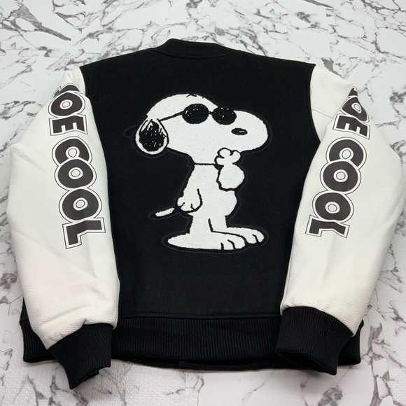 Peanuts | Jackets & Coats | Mens Snoopy Joe Cool Black White Varsity ...